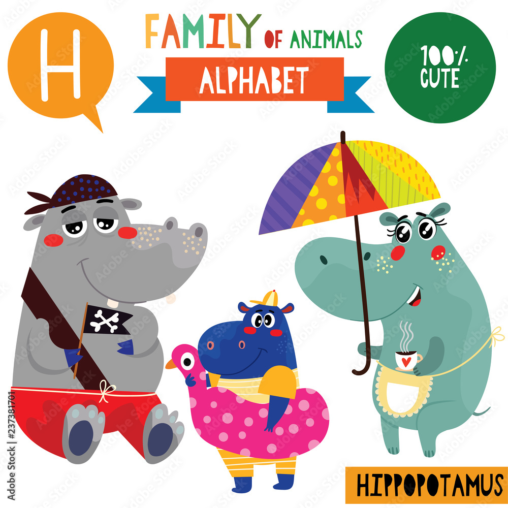 Letter H-Mega big set.Cute vector alphabet with family of animals in ...