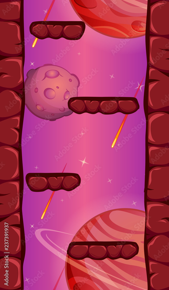 Fantasy space background for 2d mobile game. Alien landscape. Vertical ...