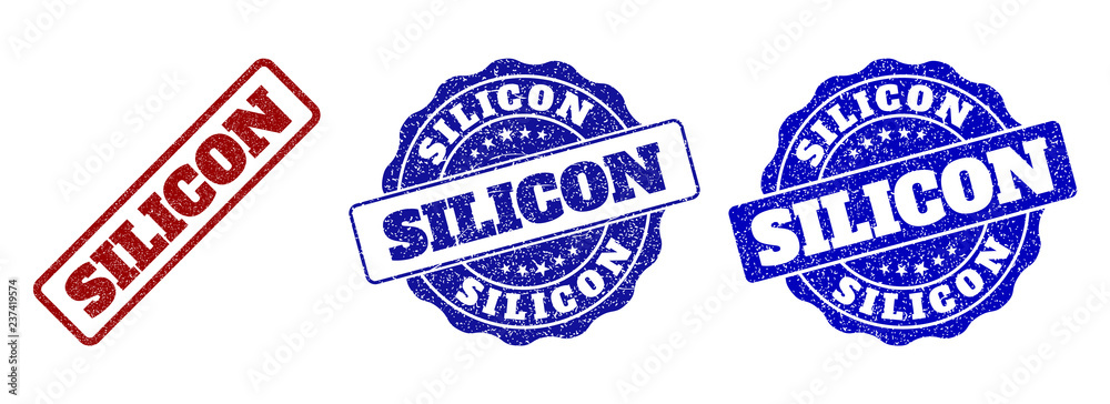SILICON grunge stamp seals in red and blue colors. Vector SILICON ...