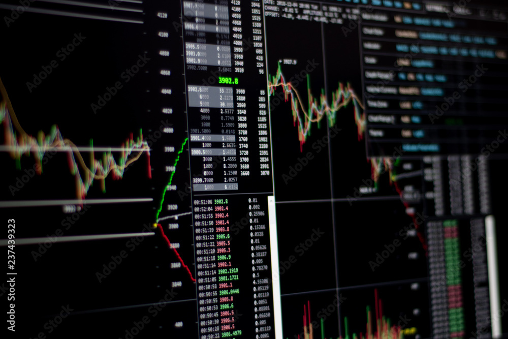 Foto de pantalla de grafica de Trading do Stock | Adobe Stock