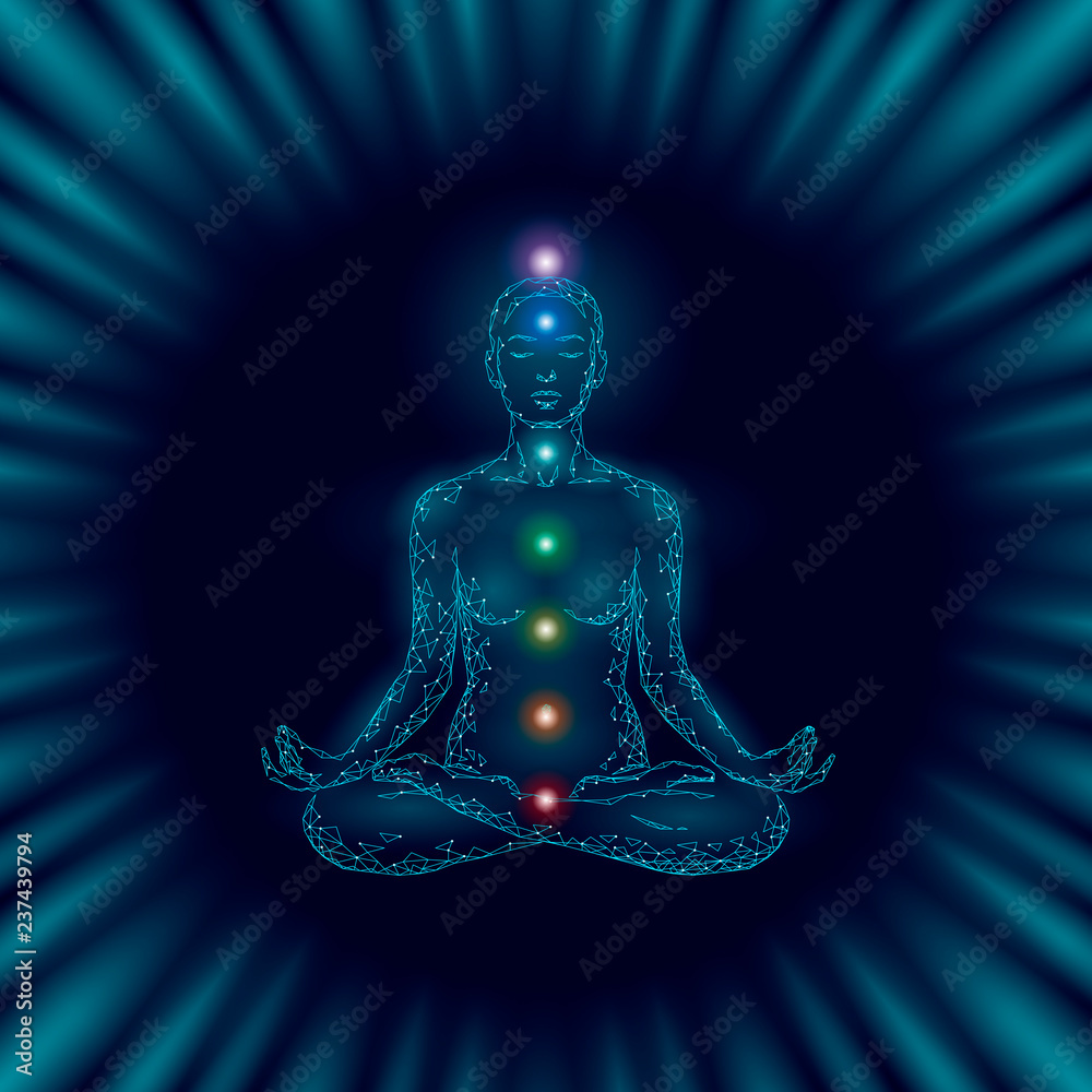 Yoga practice woman in lotus position low poly silhouette. Polygonal ...