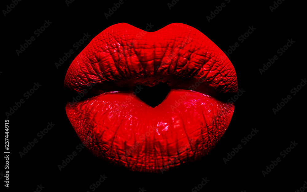 Red Lipstick Kiss Black Background