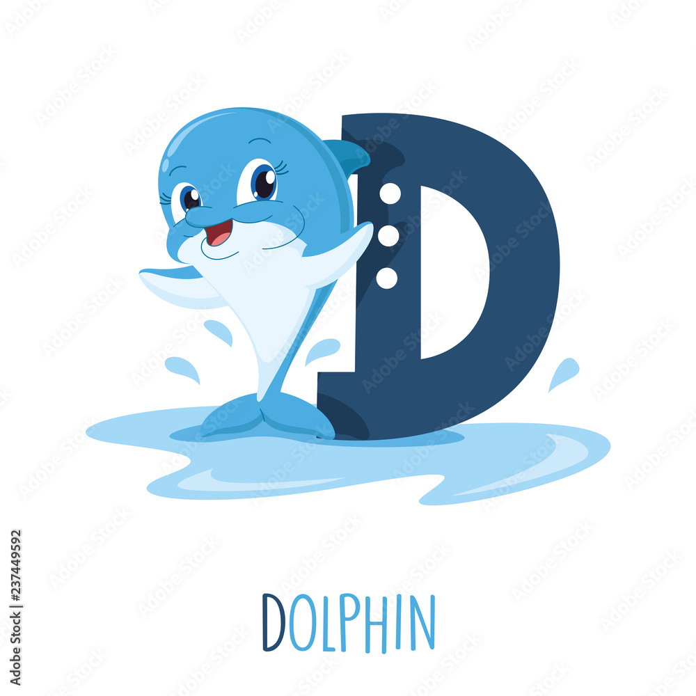 Vector Illustration Of Alphabet Letter D And Dolphin Stock Vector ...