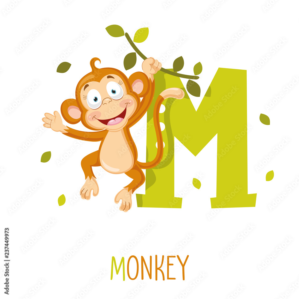 Vector Illustration Of Alphabet Letter M And Monkey Stock Vector ...