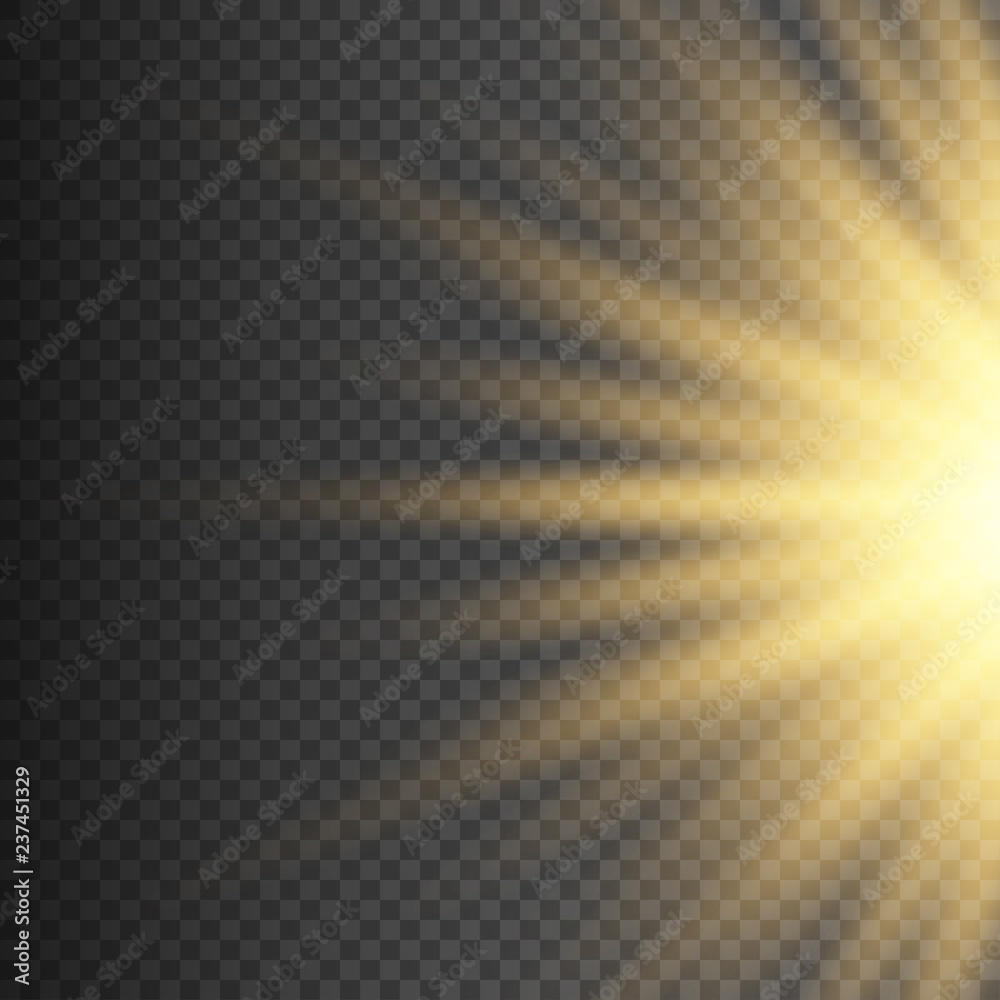 Realistic transparent yellow sun rays, warm orange flare effect ...