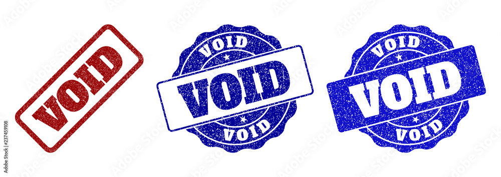 VOID grunge stamp seals in red and blue colors. Vector VOID imprints ...
