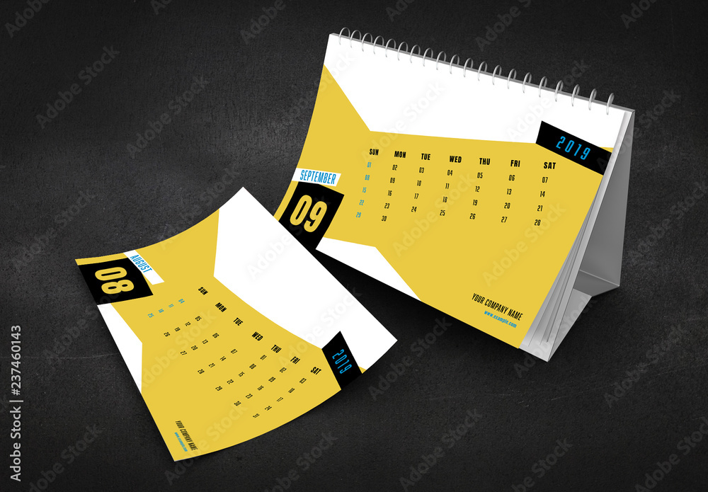 Calendar Layout with Yellow and Blue Accents Stock Template | Adobe Stock