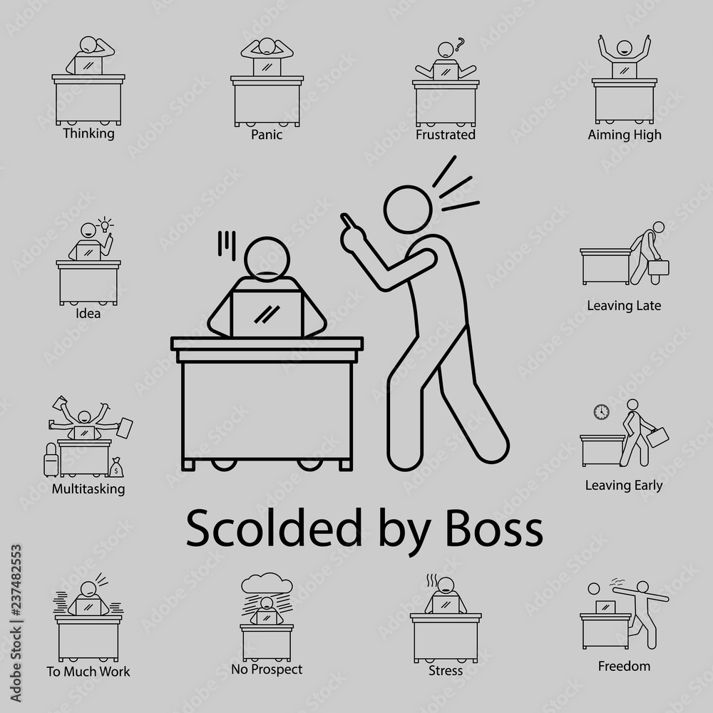 scolded by boss icon. Detailed set of People in the work icons. Premium ...