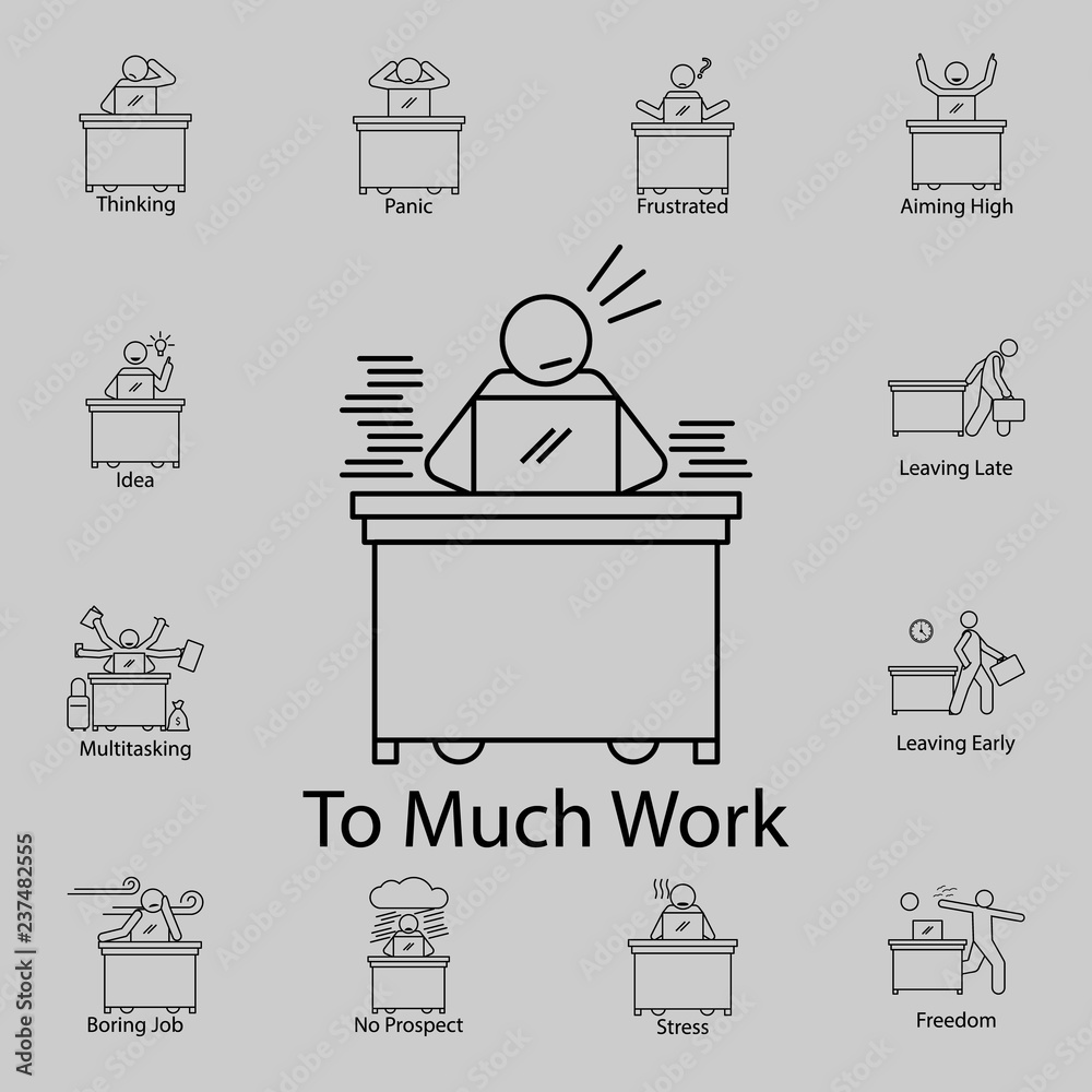 too much work icon. Detailed set of People in the work icons. Premium ...