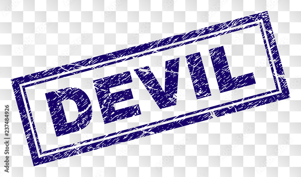 DEVIL stamp seal watermark with rubber print style and double framed rectangle shape. Stamp is ...