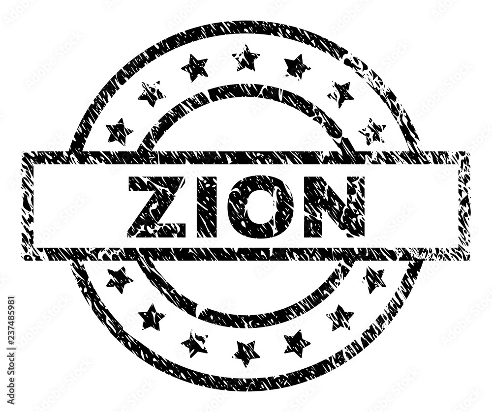 ZION stamp seal watermark with distress style. Designed with rectangle ...