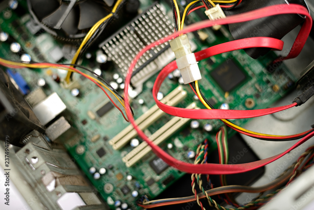 Electronic circuit Board known as a Motherboard in a desktop CPU in a ...