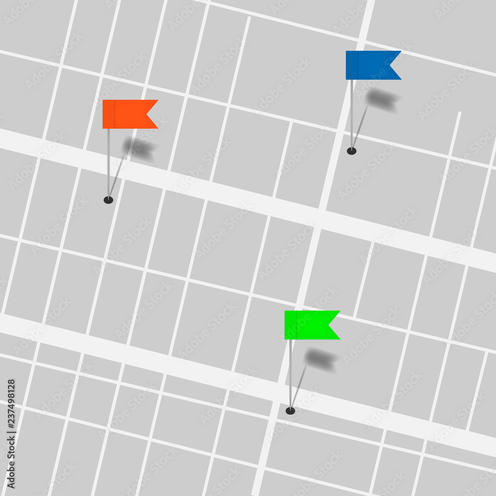 Flag map pins on scheme, tacks for color coding and categorizing Stock ...