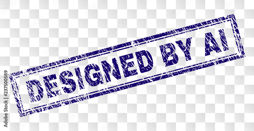 DESIGNED BY AI stamp seal watermark with rubber print style and double ...