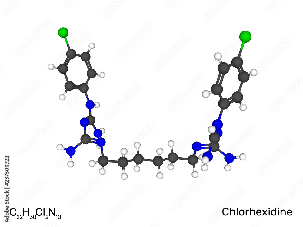 Chlorhexidine antiseptic model molecule. Isolated on white background ...