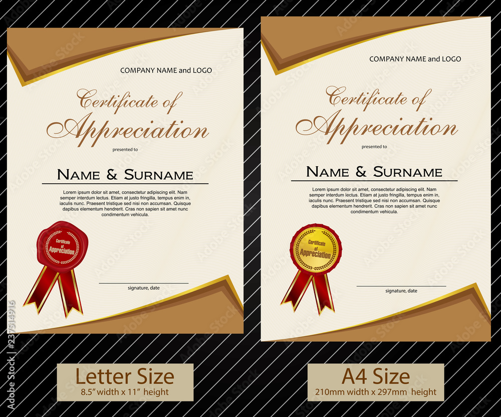 2 sizes of Certificate of Appreciation with laurel wreath and wax seal ...