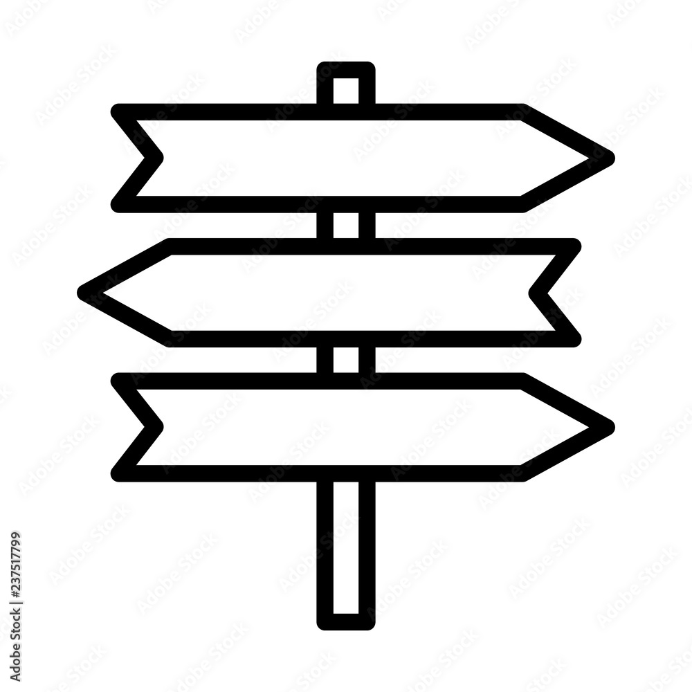 Blank wood sign with three arrows line art vector icon for apps and ...