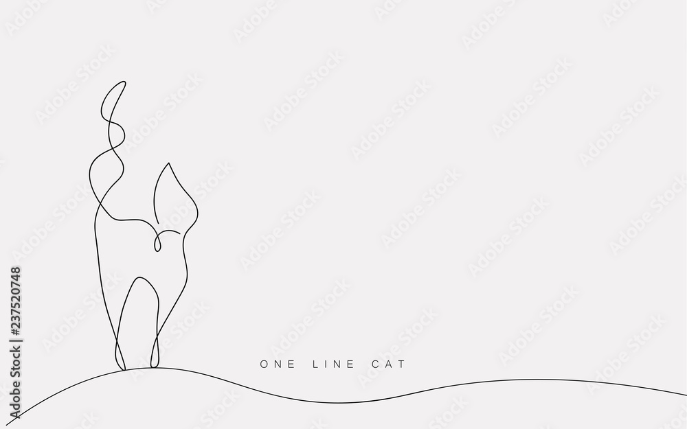Cat walking one line drawing isolated on the white background. Cute ...