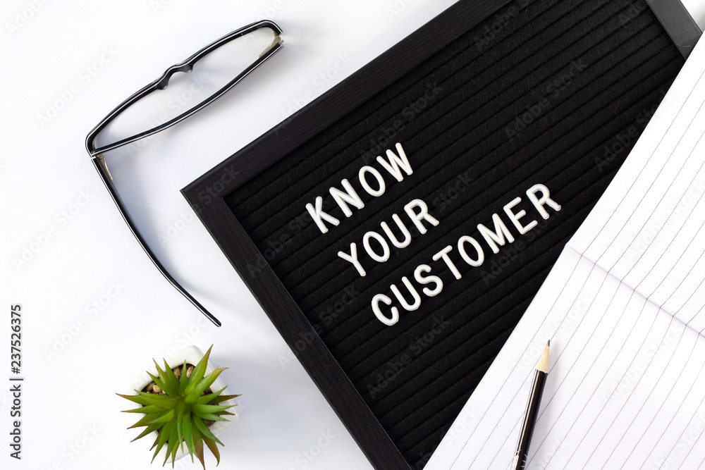 Know Your Customer - business concept, white text message on black ...