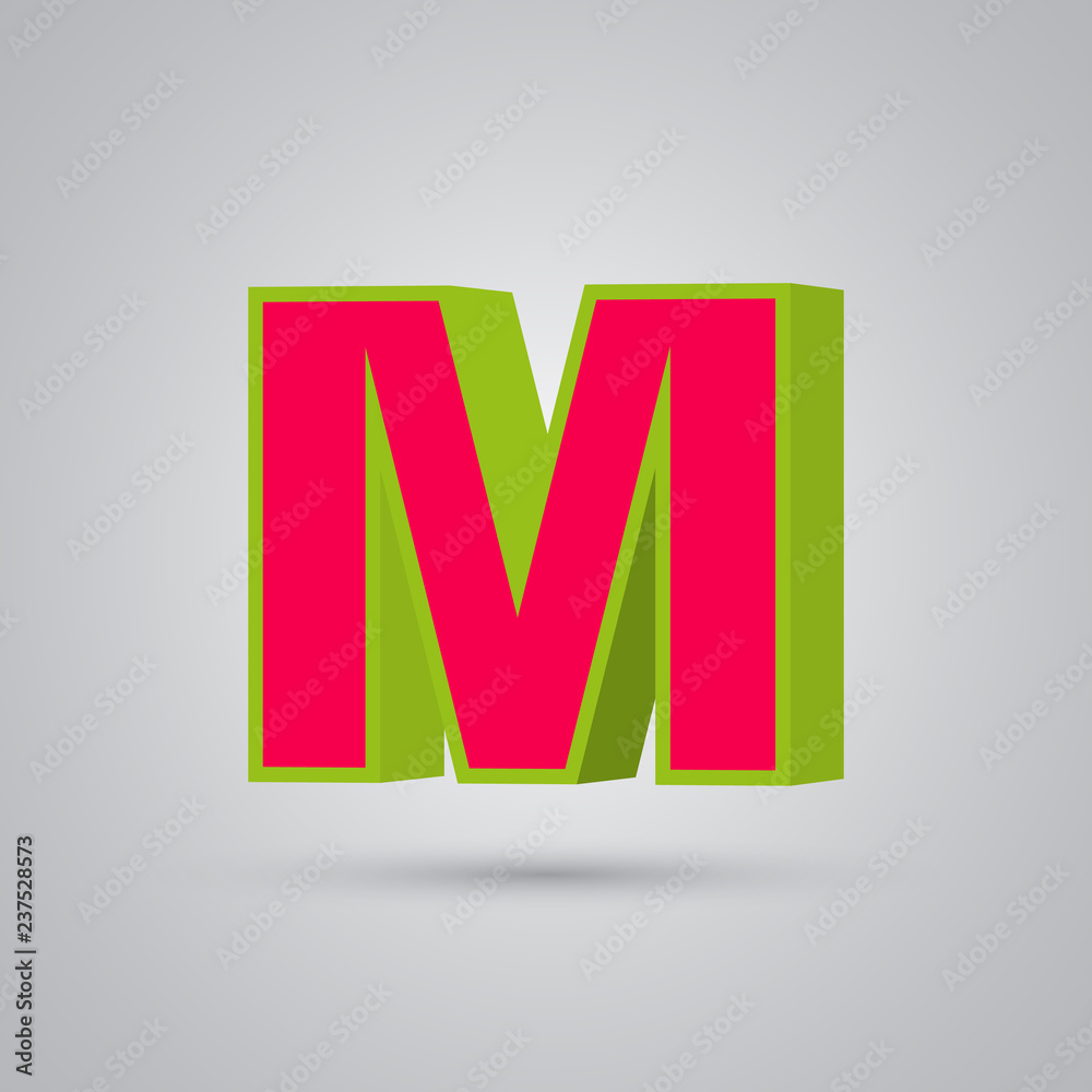 Watermelon 3D vector letter M uppercase. Red font with green border ...