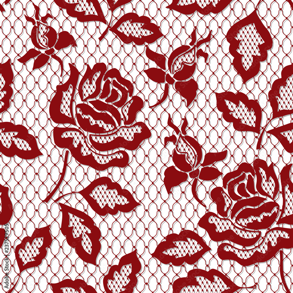 Red rose seamless lace pattern with rose on transparent background ...