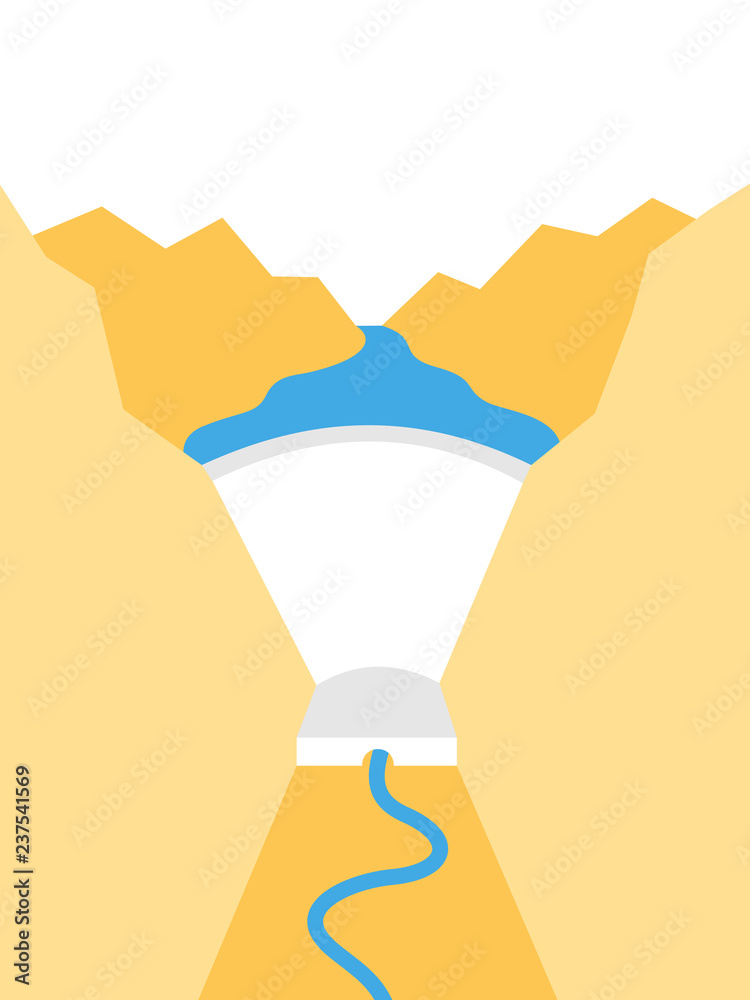 Large arch gravity dam in the canoyn and valley. Water reservoir and ...