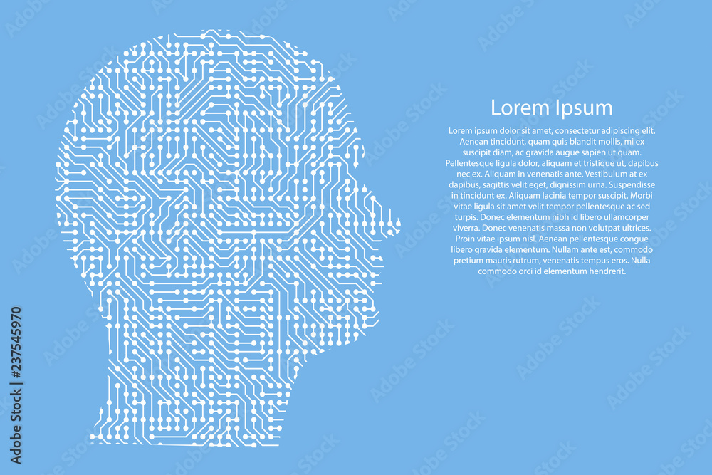 Silhouette of male head on the side cyber mind white printed board on ...