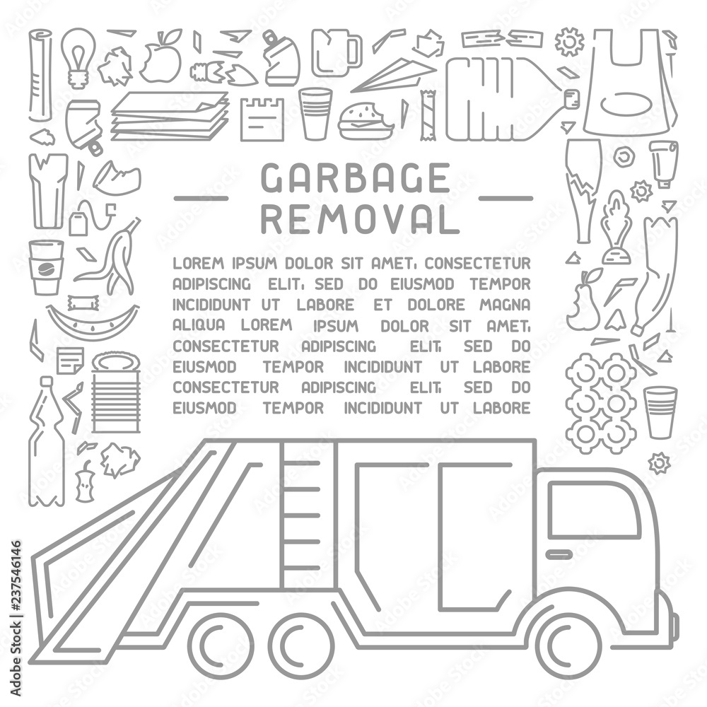 Garbage removal information placard with sample text, different types ...