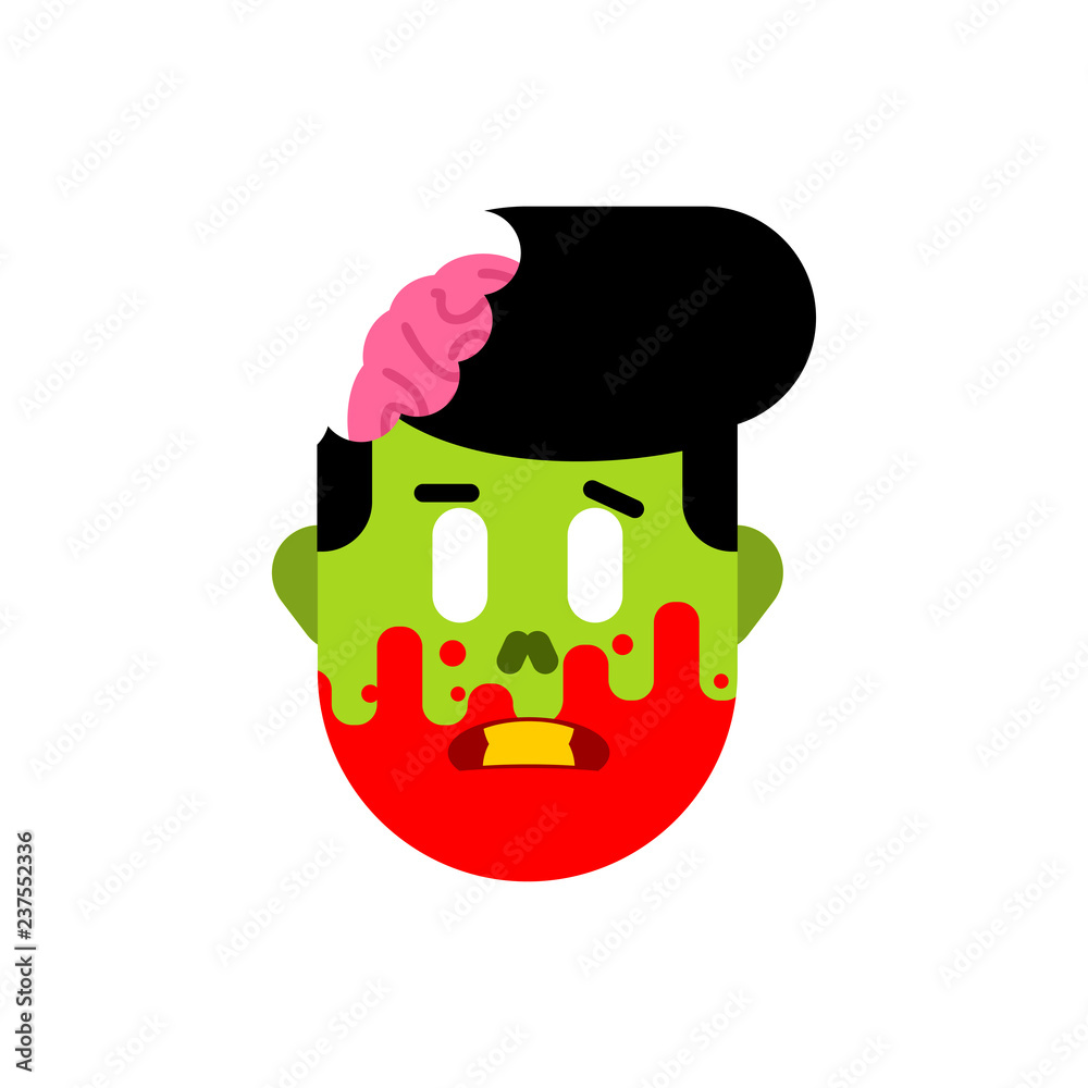 Zombie head isolated. Face of green dead and brains inside skull Stock ...