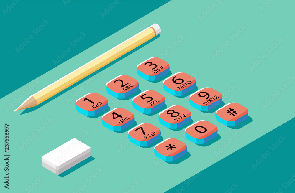 Isometric illustration of digital keypad, keyboard, call phone dialer ...