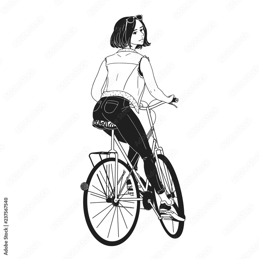 Girl On Bike Drawing