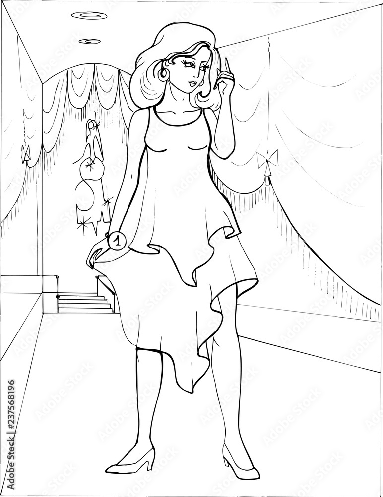Fashion parade. Coloring the Beautiful Princess. Vector illustration ...