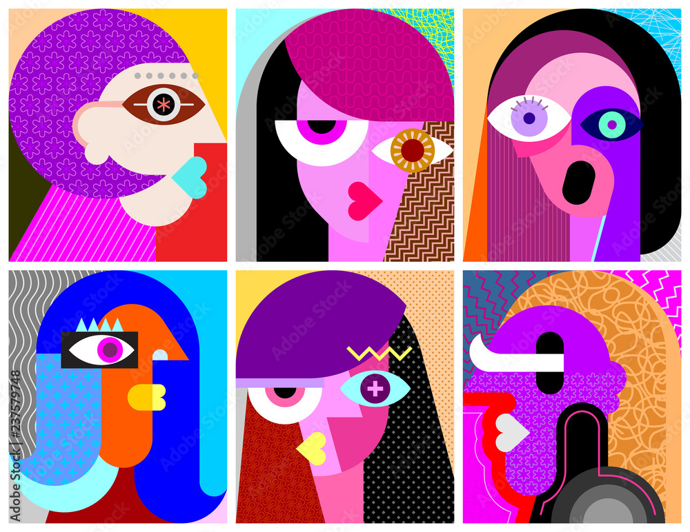 Six Faces vector illustration Stock Vector | Adobe Stock