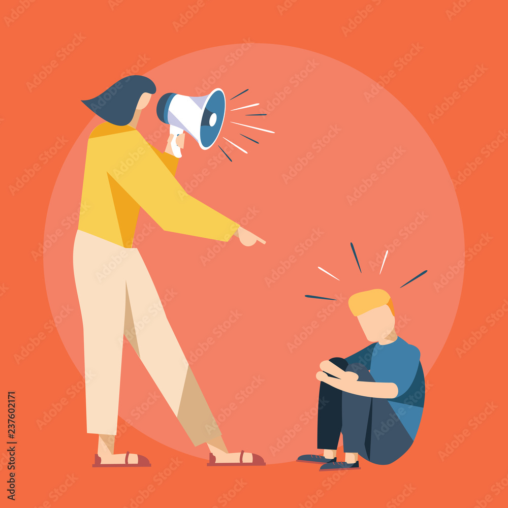 Vector cartoon illustration of Mother cry at boy with. Cute Boy crying ...