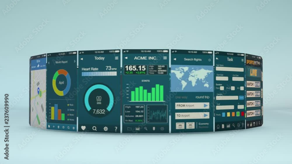 circle of mobile apps, rotating on itself, loop ready (3d render) Stock ...