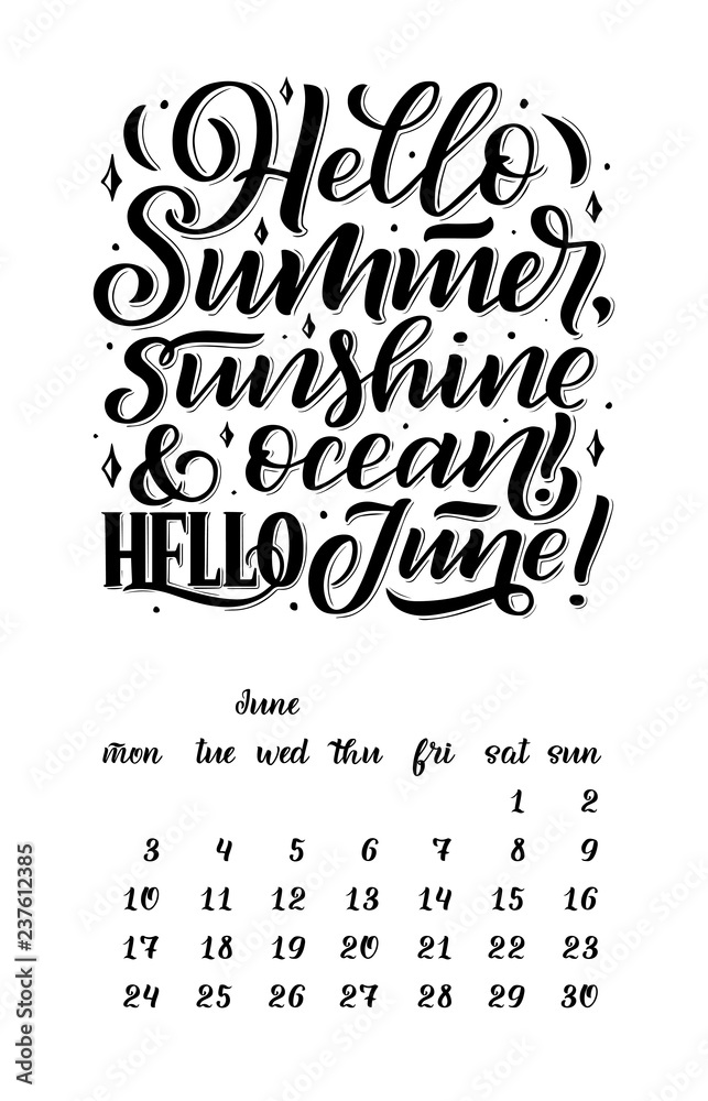 calendar for month 2 0 1 9. Hand drawn lettering quotes for calendar ...