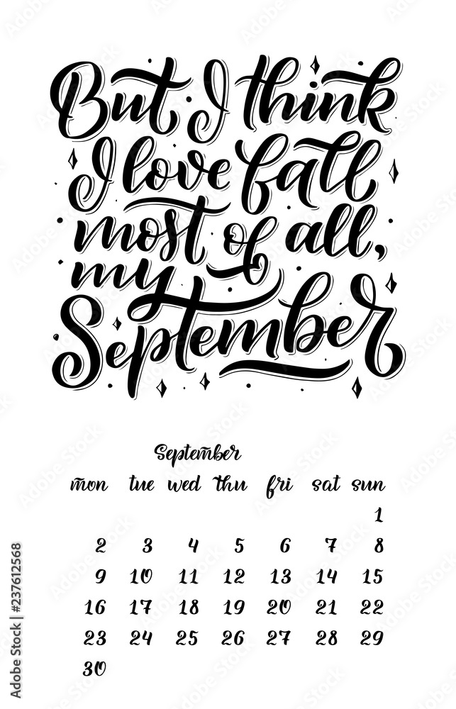 calendar for month 2 0 1 9. Hand drawn lettering quotes for calendar ...