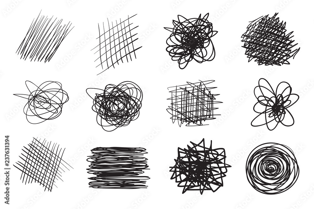 Hand drawn lines on isolated background. Chaotic textures with hatching ...