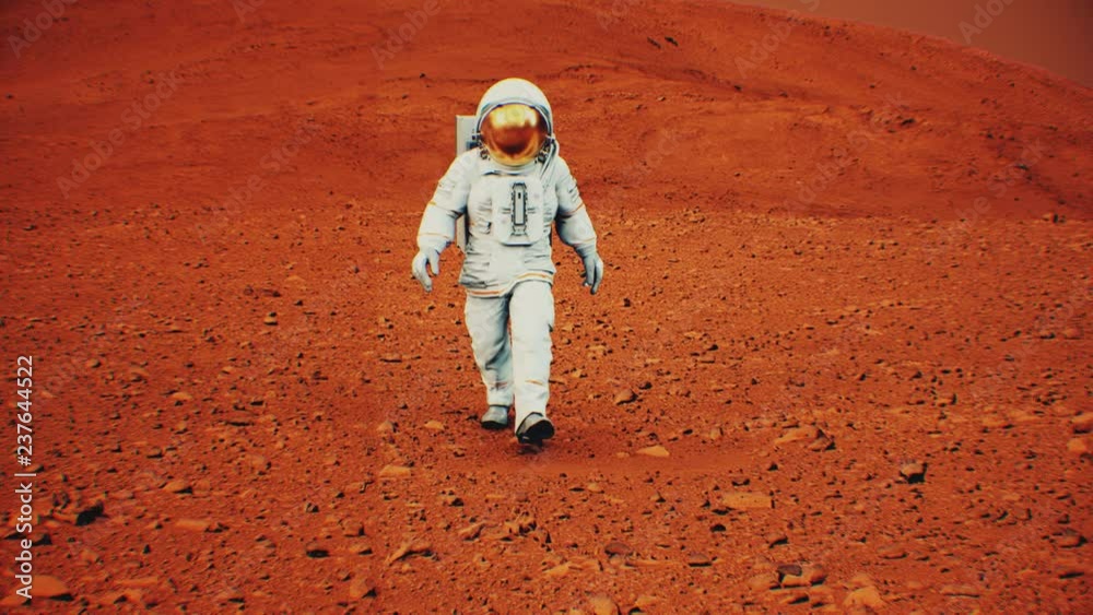 4K Astronaut walking on the surface of Mars. 3D CGI Animation ...