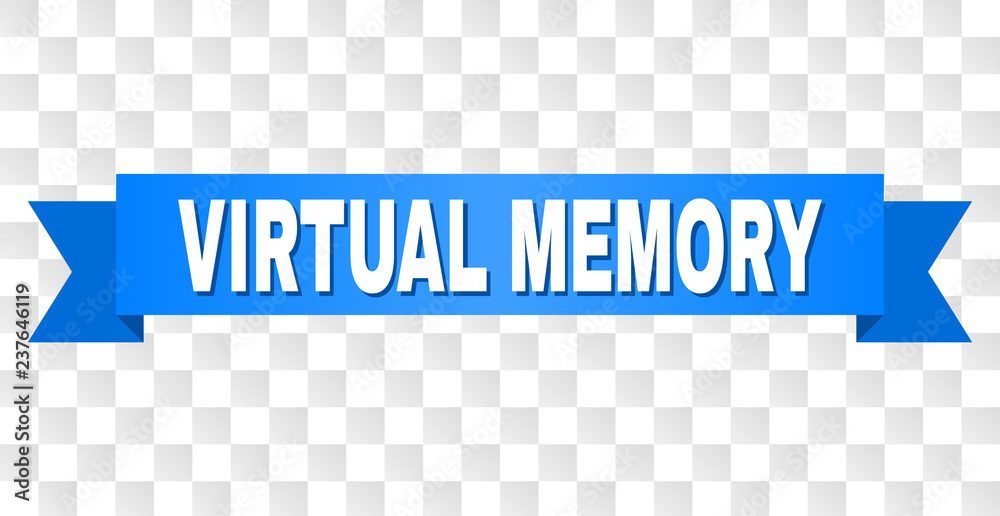 VIRTUAL MEMORY text on a ribbon. Designed with white caption and blue ...