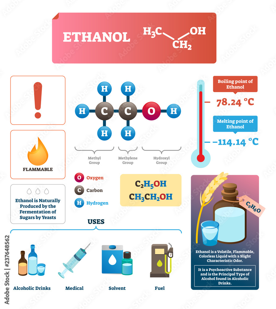 Ethanol vector illustration. Chemical eco alcohol substance ...