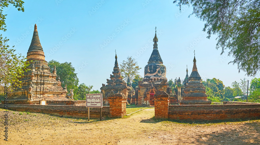 Panorama of the archaeological site of Daw Gyan pagoda built of red ...