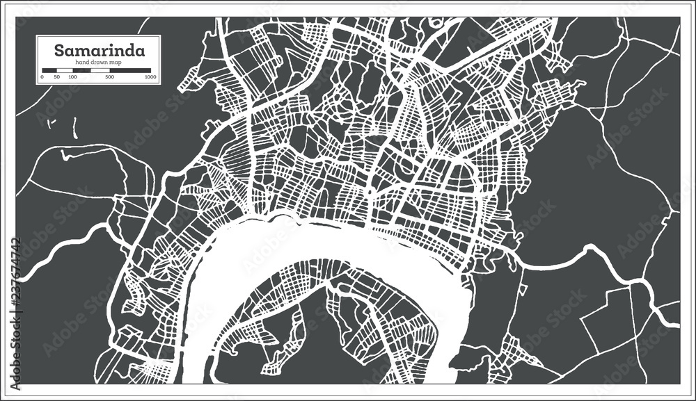 Samarinda Indonesia City Map in Retro Style. Outline Map. Stock Vector ...