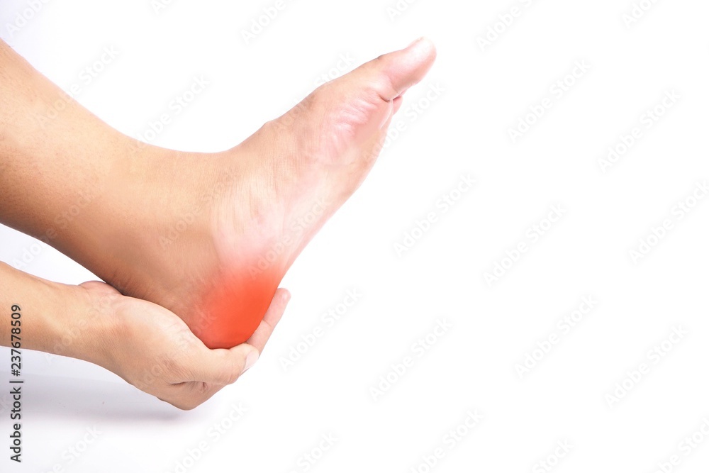 Heel pain , Tendon inflammation , Plantar fasciitis. Stock Photo ...