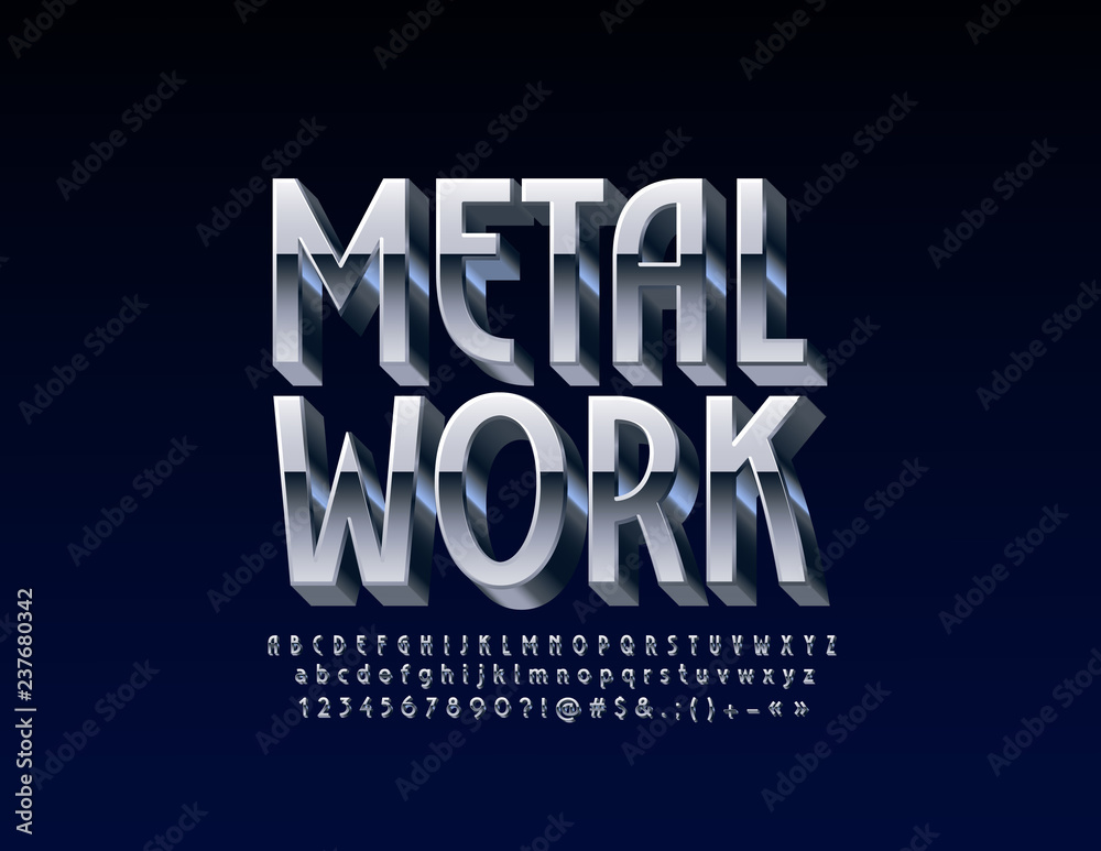 Vector industrial Sign Metal Work with 3D metallic Font. Silver ...