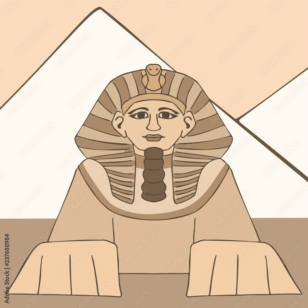 great sphinx at pyramid background monochromatic cartoon Stock Vector ...