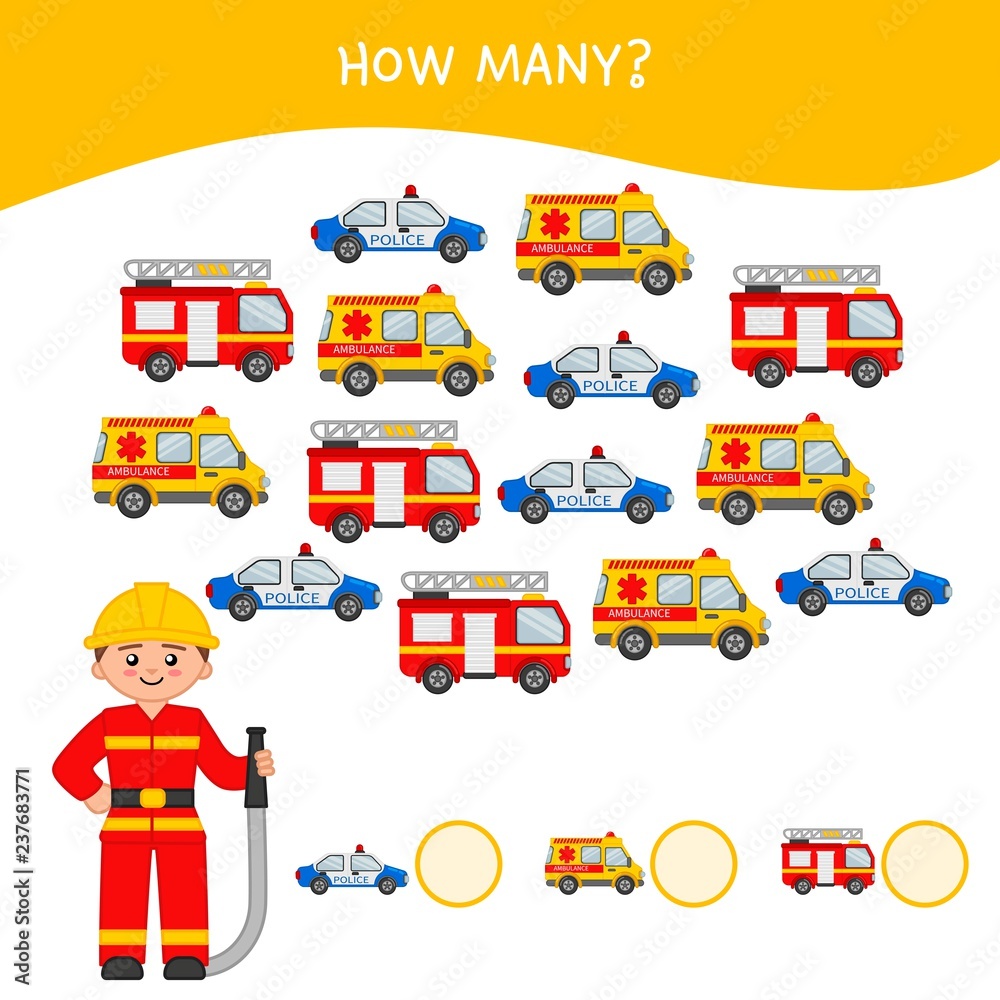 Counting educational children game, math kids activity sheet. How many ...