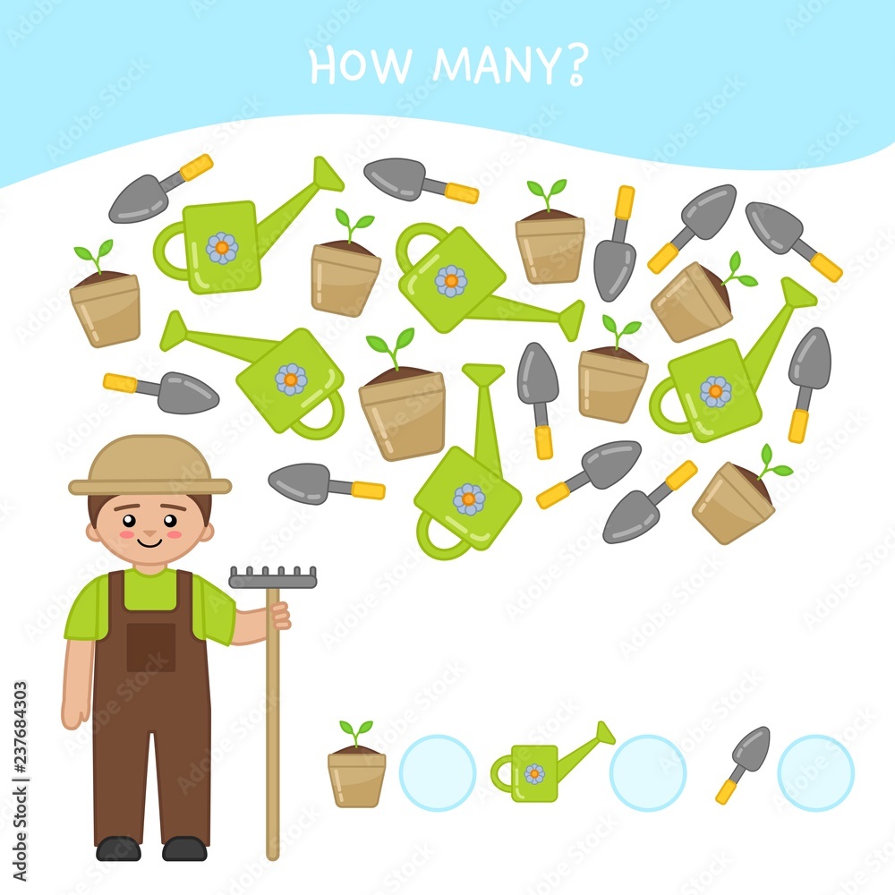 Counting educational children game, math kids activity sheet. How many ...