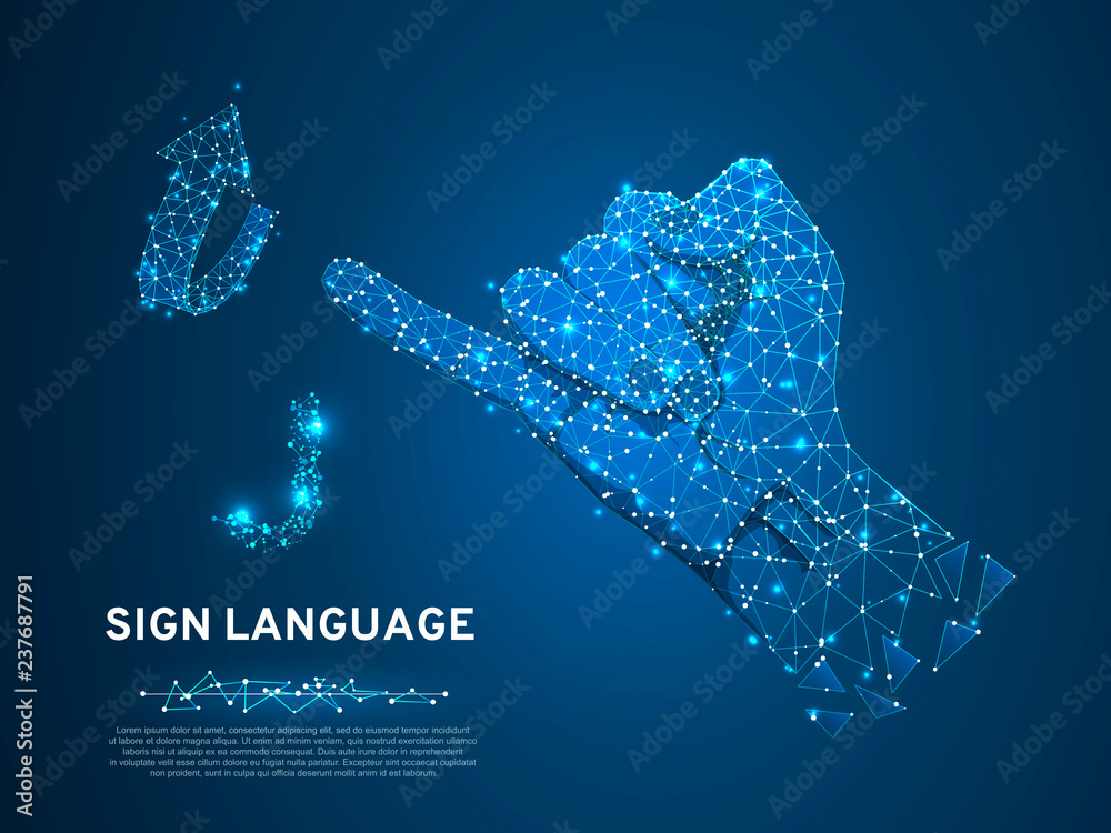 Sign language J letter, hand that use the visual-manual modality to ...