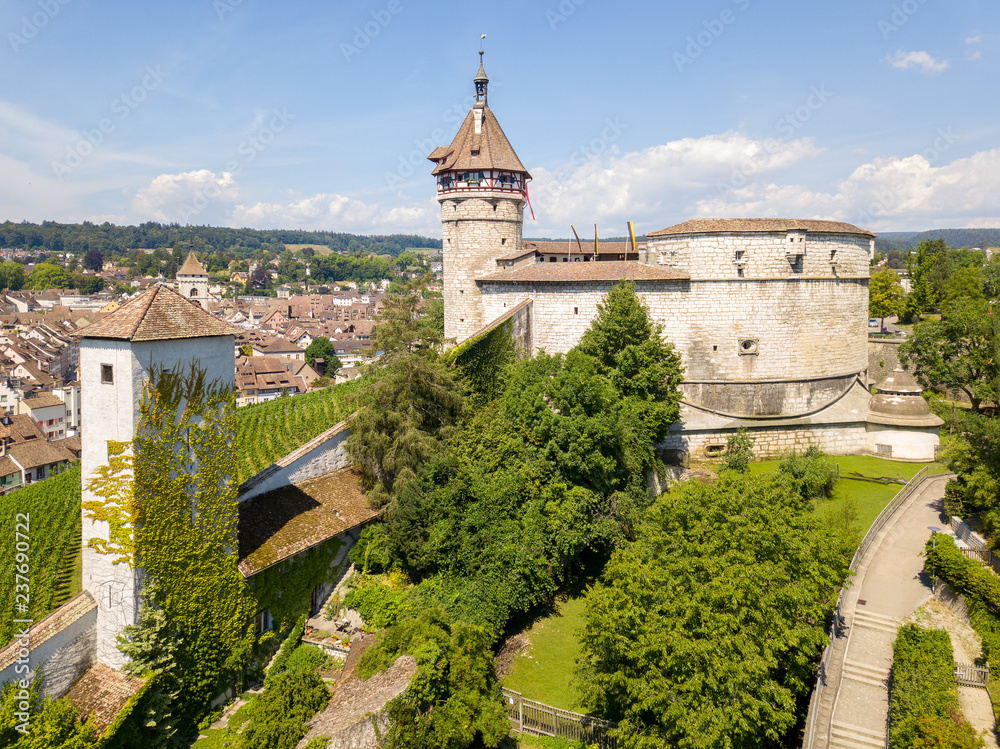 Drone photography of the medieval castle Munot in Swiss old town ...
